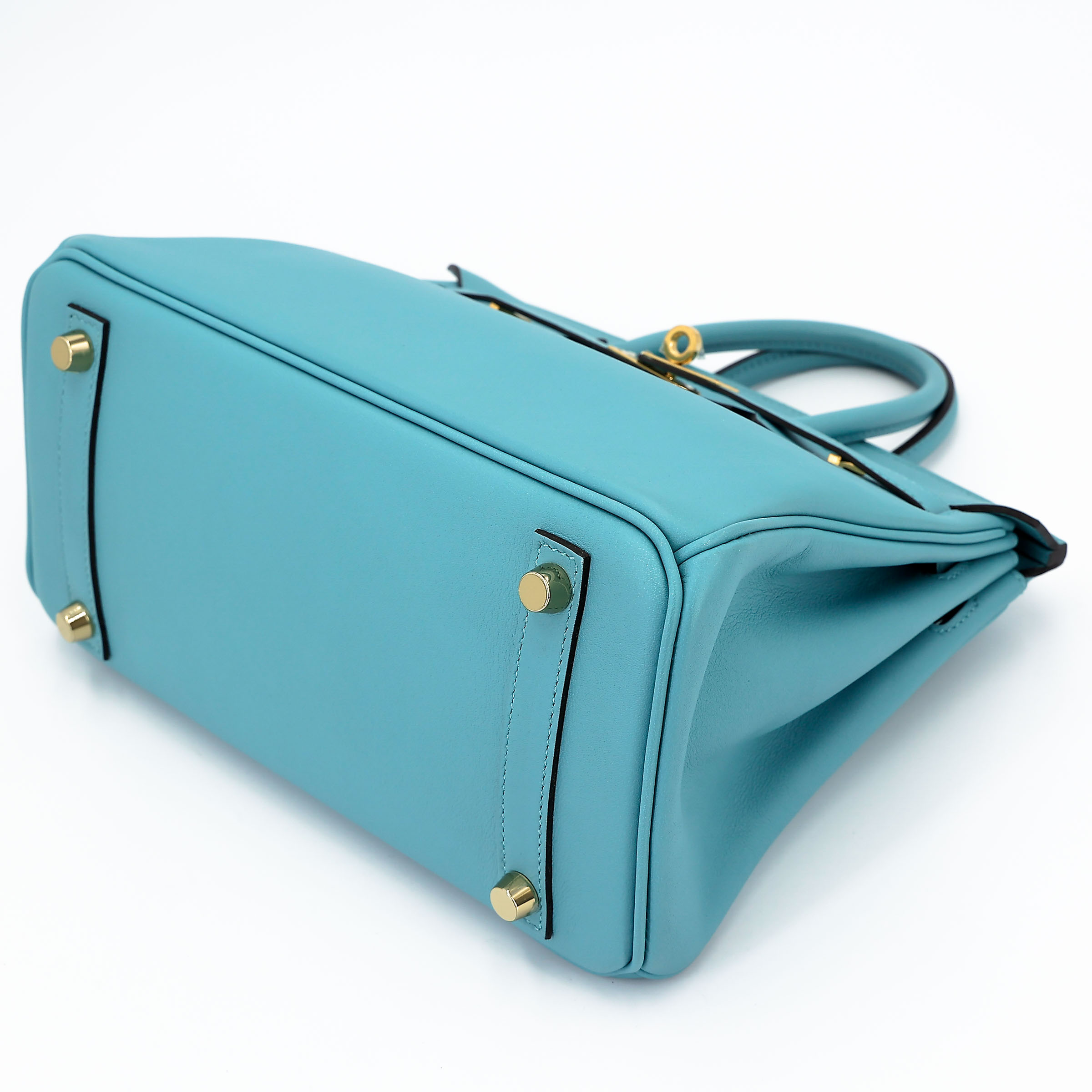 Very Good ( Rank A) HERMÈS Birkin 25 Bleu Saint-Cyr (3Z) Swift Gold ...