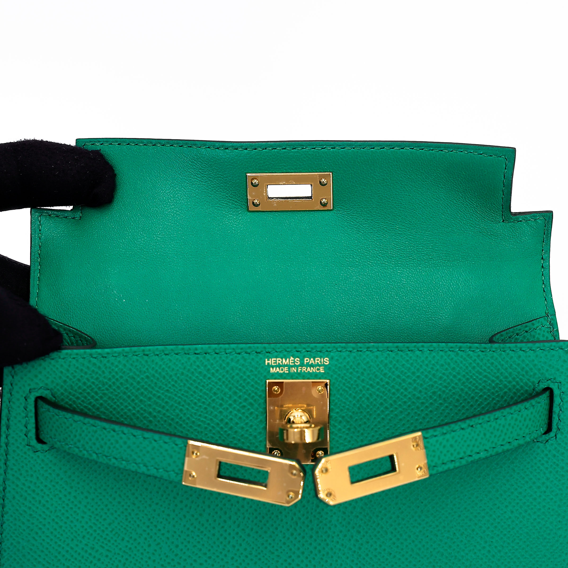 Very Good ( Rank A) HERMÈS Mini Kelly II Vert Jade (O6) Epsom Gold ...