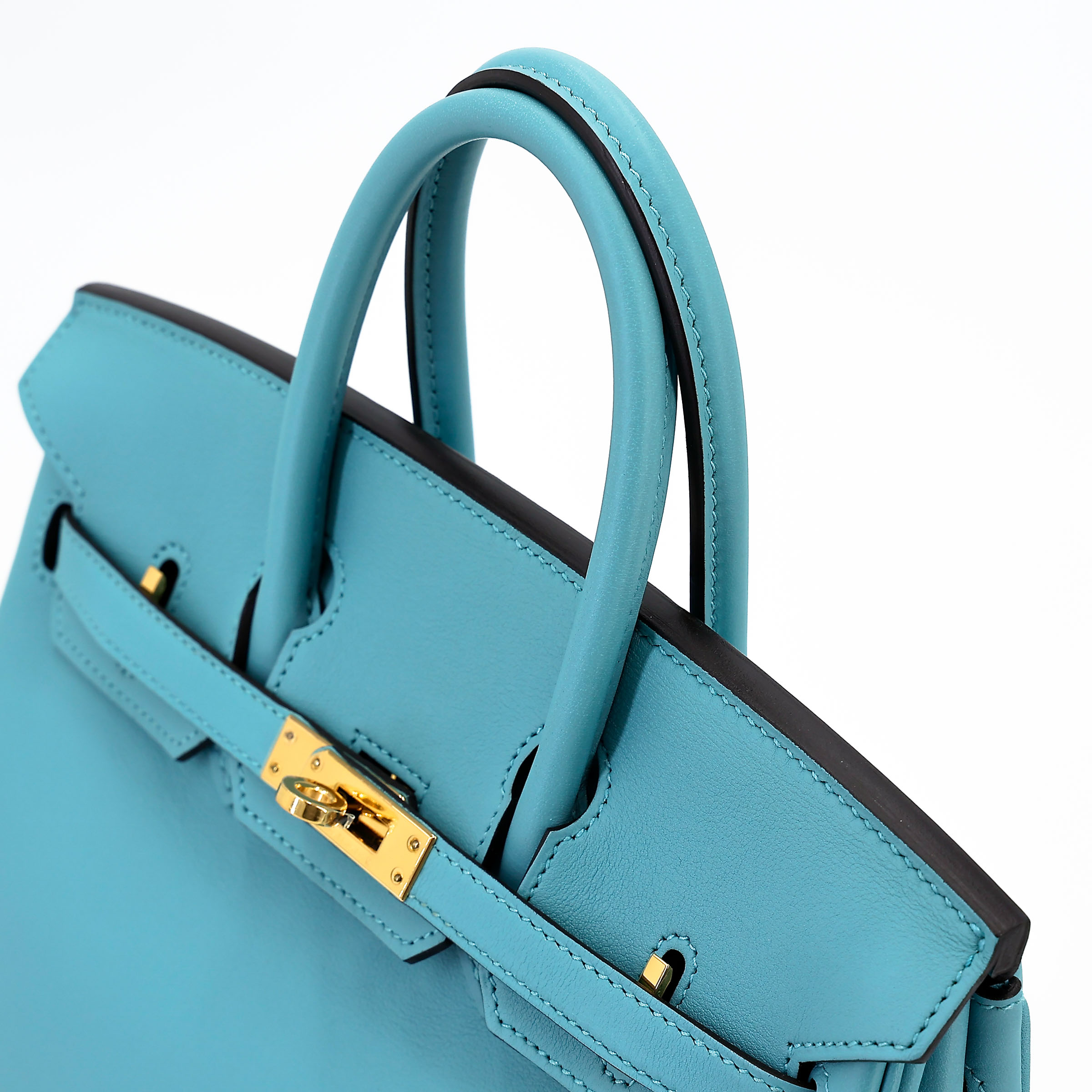 Very Good ( Rank A) HERMÈS Birkin 25 Bleu Saint-Cyr (3Z) Swift Gold ...