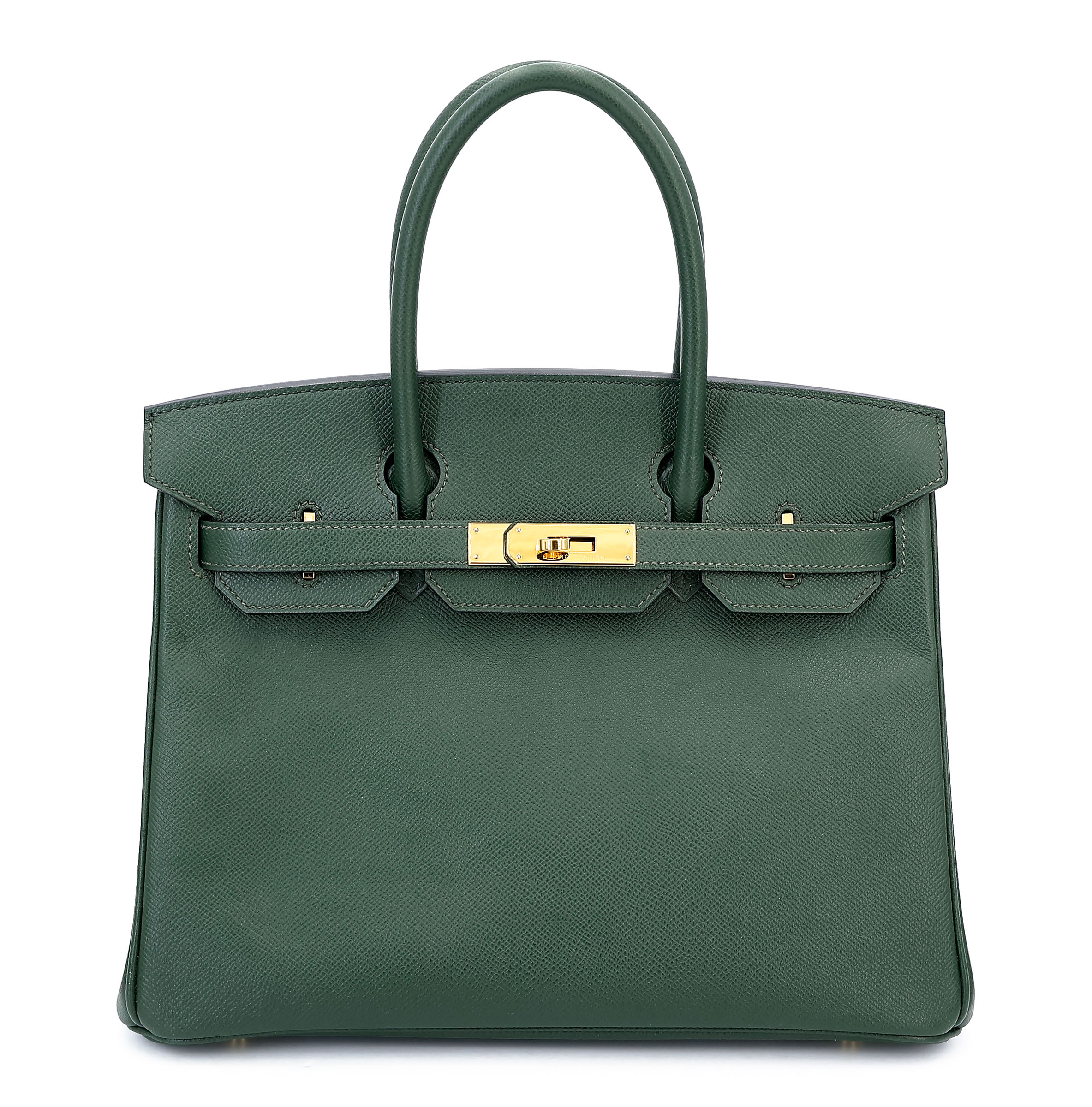 Very Good ( Rank A) HERMÈS Birkin 30 Vert Anglais (2Q) Epsom Gold ...